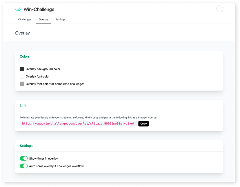 Create win challenges for your stream with ease | win-challenge.com